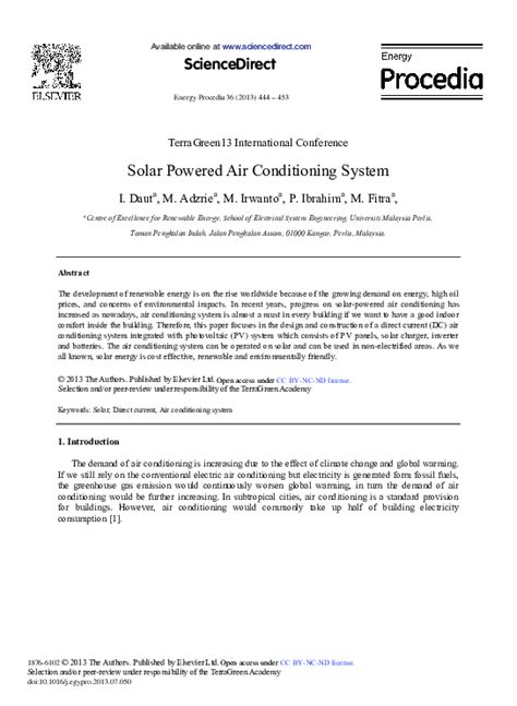 Pdf Solar Powered Air Conditioning System