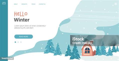 마을 휴일 템플릿의 겨울입니다 귀여운 집과 나무가 있는 겨울 풍경 메리 크리스마스 인사말 카드 템플릿 플랫 스타일의 벡터 그림 개념에 대한 스톡 벡터 아트 및 기타 이미지