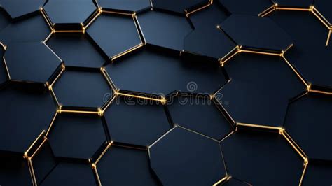 Abstract Networking Background Featuring Metallic Hexagons Interconnected By Thin Gold Lines On