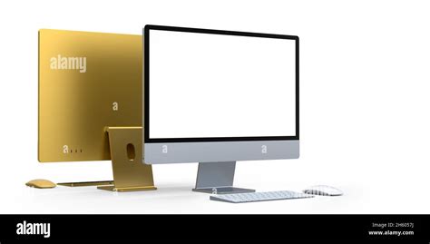 Desktop Computer Screen Display With Keyboard And Mouse Isolated On