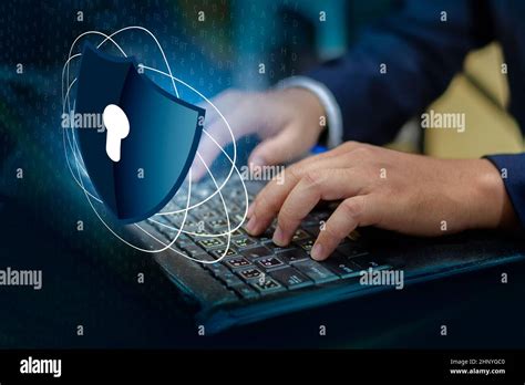 Press Enter Button On The Keyboard Computer Shield Cyber Key Lock Security System Abstract