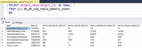 Sql Server How To Find The In Memory Oltp Tables Memory Usage On The