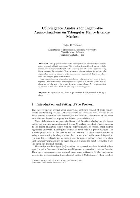 Pdf Convergence Analysis For Eigenvalue Approximations On Triangular