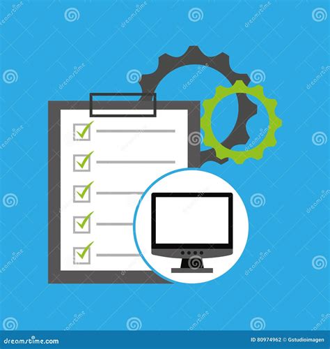 Programming Coding Computer Checklist Gear Stock Vector Illustration