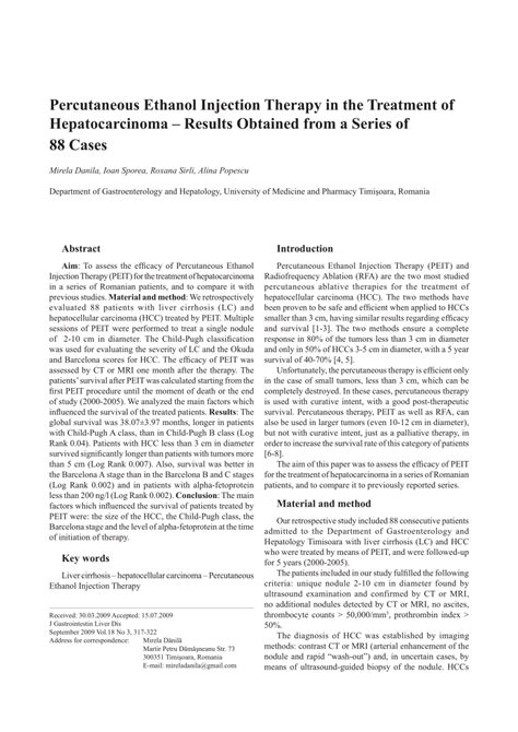 Pdf Percutaneous Ethanol Injection Therapy In The Treatment Of