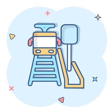 만화 스타일의 지하철 역 아이콘 격리 된 흰색 배경에 기차 지하철 만화 벡터 일러스트 레이 션 철도 화물 시작 효과 비즈니스 개념 프리미엄 벡터