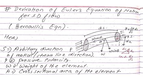 Derivation Of Eulers Equation Of Motion For 1d Flow Derive Bernoullis Equation Prashant Yt