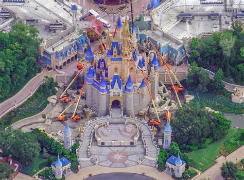 Rose Gold Cinderella Castle 50th Anniversary Update Seen From The Sky