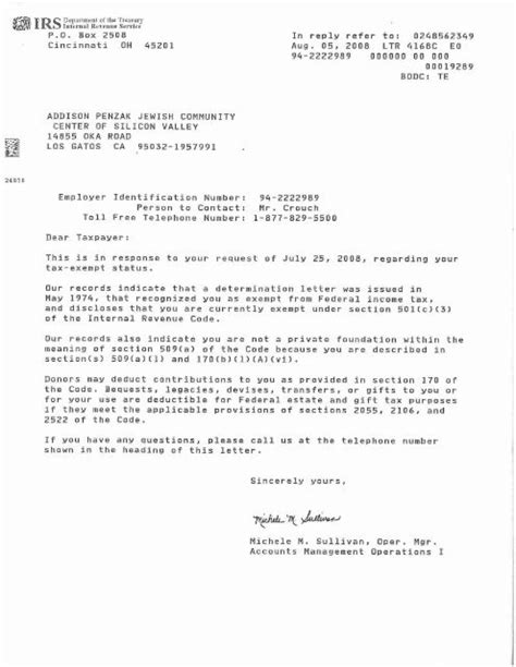 Irs Determination Letter Sample