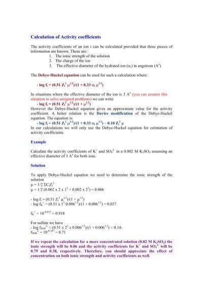 Calculation Of Activity Coefficients