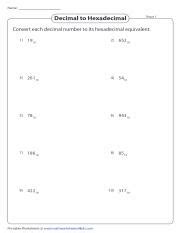 Deci Hexa babe Worksheet pdf Name r Decimal to HexadecimaDSheﬁm
