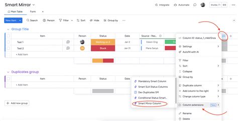 how to use smart columns to copy mirror column to a native
