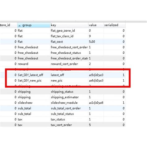 opencart sample setting update