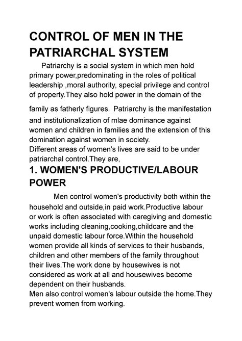 Control Of Men In The Patriarchal System Control Of Men In The