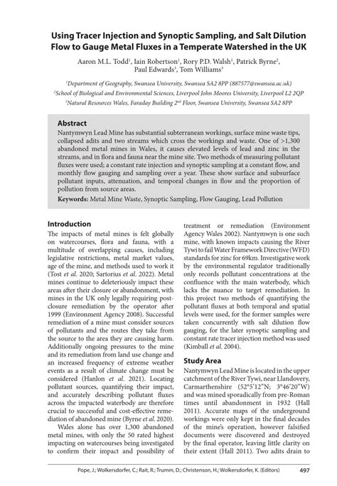 Pdf Using Tracer Injection Synoptic Sampling And Salt Dilution Flow Gauging To Monitor Metal