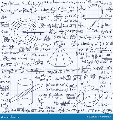 Mathematical Vector Seamless Pattern With Geometrical Figures Plots And Formulas Stock Vector