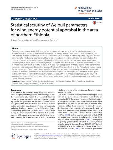 Pdf Statistical Scrutiny Of Weibull Parameters For Wind Energy Potential Appraisal In The Area