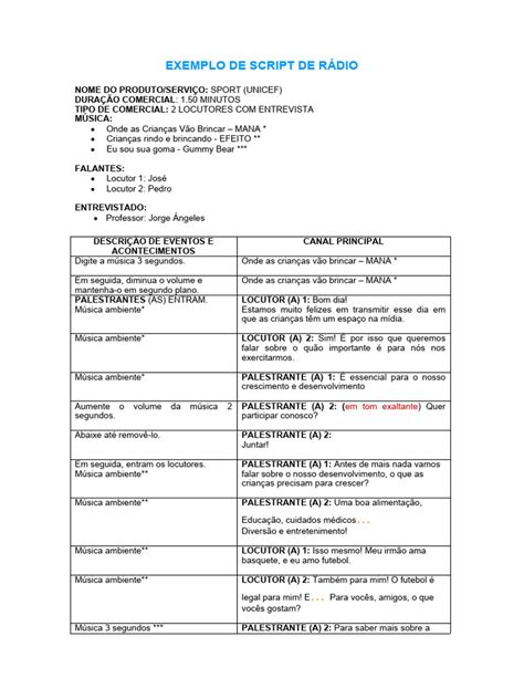 exemplo de script de rádio pdf