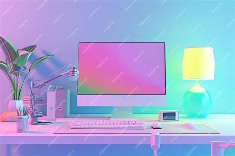 Premium Photo Workspace With Computer Desk Monitor Keyboard Mouse
