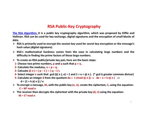 rsa slides lecture rsa public key cryptography the rsa algorithm