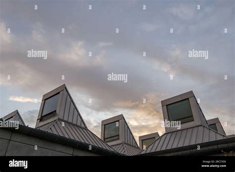 Outdoor Exterior View At The Detail Of The Roof With Aluminium Cladding
