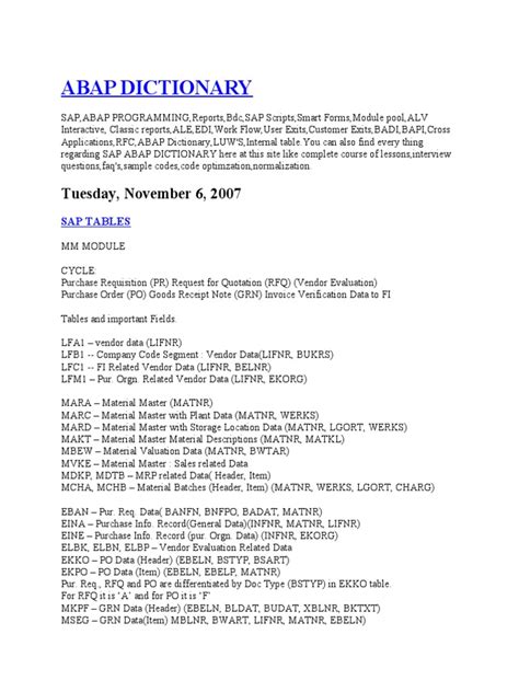 Abap Dictionary Tuesday November 6 2007 Pdf Computer Programming