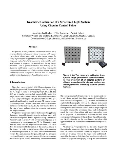 Pdf Geometric Calibration Of A Structured Light System Using Circular