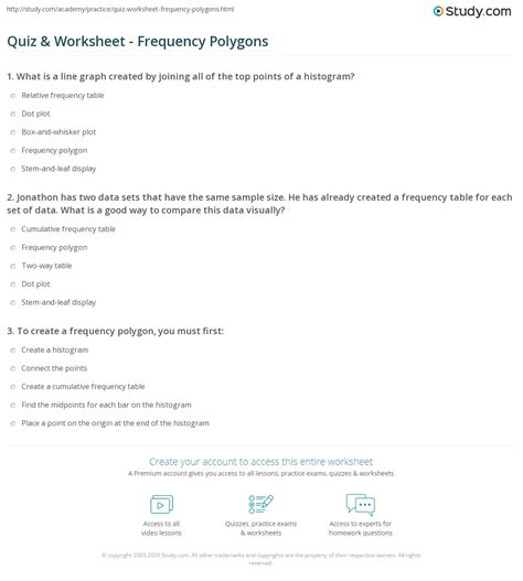 Quiz And Worksheet Frequency Polygons