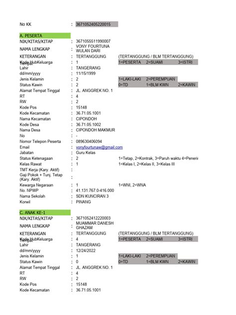 Form Data Kepesertaan Bpjs Kesehatan Vony Salinan Pdf