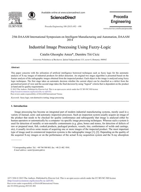 PDF Industrial Image Processing Using Fuzzy Logic