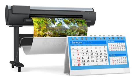 Plotter Large Format Inkjet Printer With Desk Calendar 3d Rendering