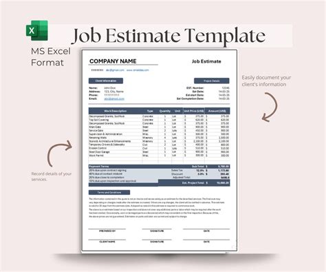 Contractor Job Estimate Template Construction Proposal Printable Excel