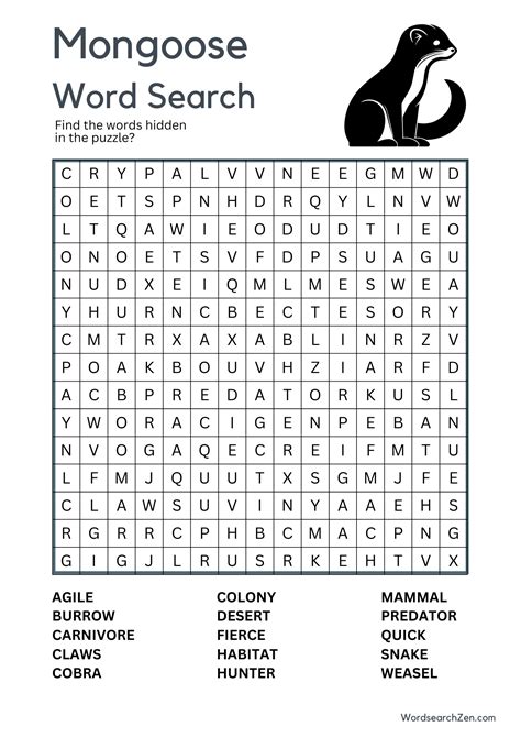 Mongoose Word Search Free Printable Pdf File