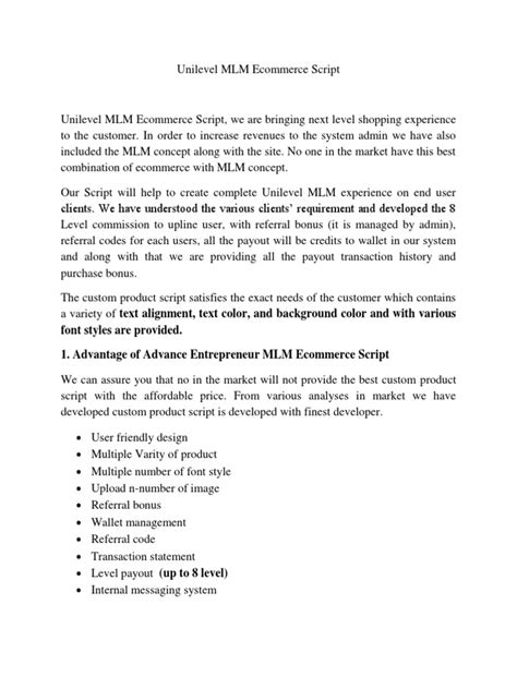 Unilevel Mlm Ecommerce Script Pdf E Commerce Cyberspace