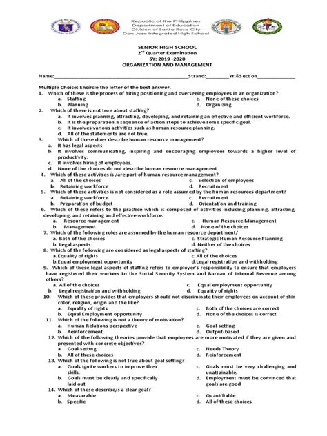 Aom 2nd Quarter Test Download Free Pdf Leadership Goal Setting