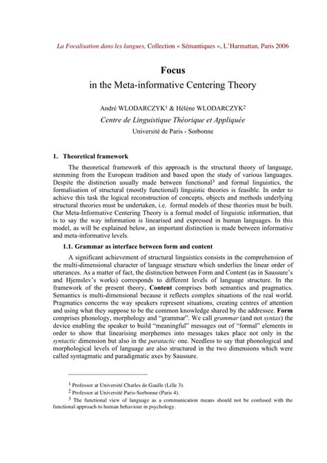 Pdf Focus In The Meta Informative Centering Theory