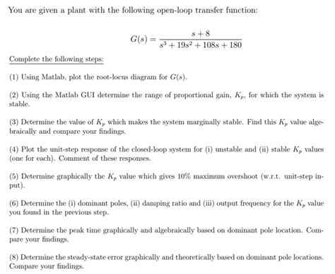 Solved You are given a plant with the following open-loop | Chegg.com