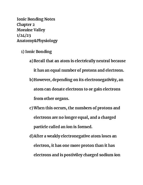 Ionic Bonding Notes Ionic Bonding Notes Chapter 2 Moraine Valley 124