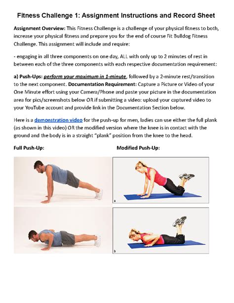 Ped Fc1 Fitness Challenge I Assignment Instructions And Record Sheet