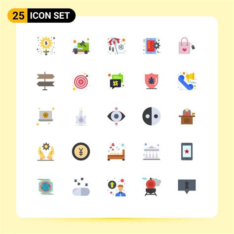 Mobile Interface Flat Color Set Of 25 Pictograms Of Love Smart Phone Beach Setting Gear Editable