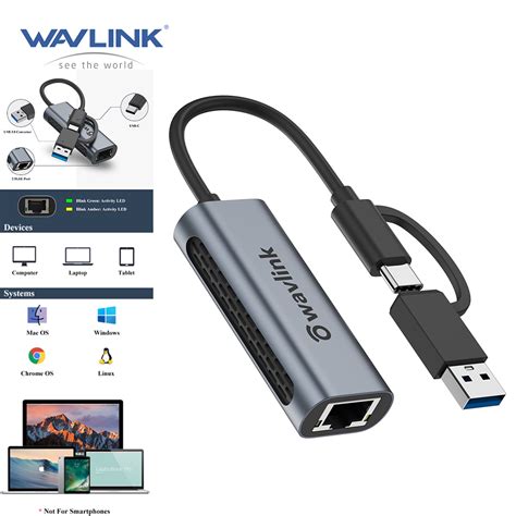 Wavlink 2 5G USB C And USB 3 0 Ethernet Adapter Hybrid 2 In 1 Network Adapter Aluminum Portable