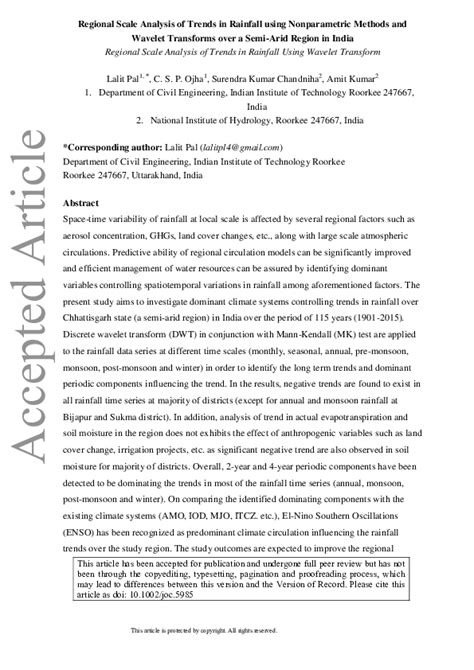 pdf regional scale analysis of trends in rainfall using nonparametric