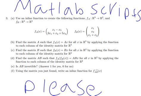 solved matlab scripts 3 a use an inline function to