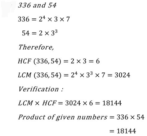 Find The Lcm And Hcf Of 336 And 54 Maths Glow