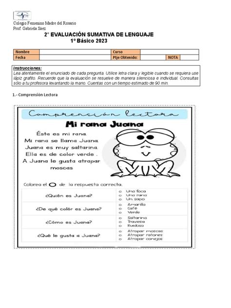 2 Evaluacion Sumativa Lenguaje Pdf