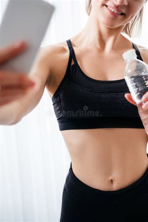 Fitness Selfie Sportive Woman Home Training Stock Image Image Of