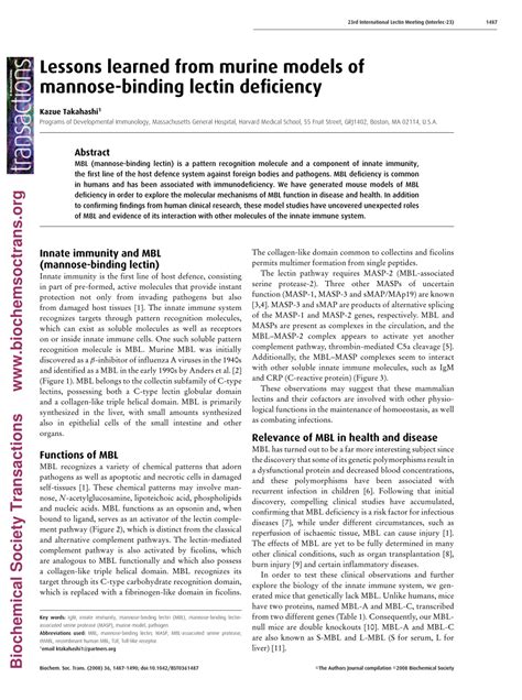 Pdf Lessons Learned From Murine Models Of Mannose Binding Lectin Deficiency