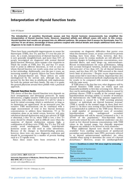 Interpretation Of Thyroid Function Tests Pdf Thyroid Stimulating