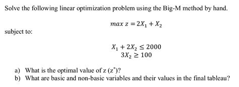 solved solve the following linear optimization problem using