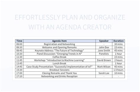 Free Agenda Creator Templates For Google Sheets And Microsoft Excel Slidesdocs